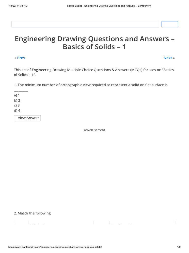 Engineering Drawing: Solids MCQs | PDF | Geometric Shapes | Linear Programming