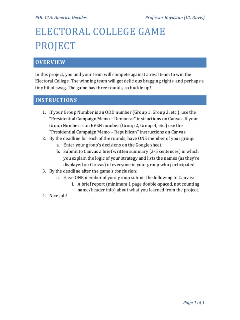 Electoral College Game Project. 2024.autumn | PDF