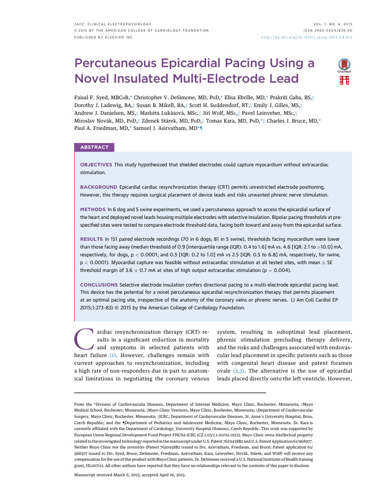 Syed Et Al 2015 Percutaneous Epicardial Pacing Using A Novel Insulated ...