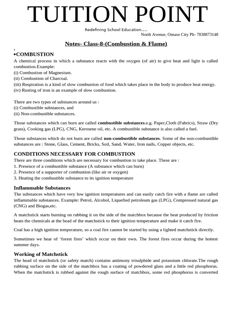 Notes-Class-8-Combustion and Flame | PDF | Combustion | Fires