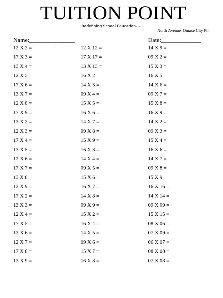 Multiplication Practice Worksheet | PDF
