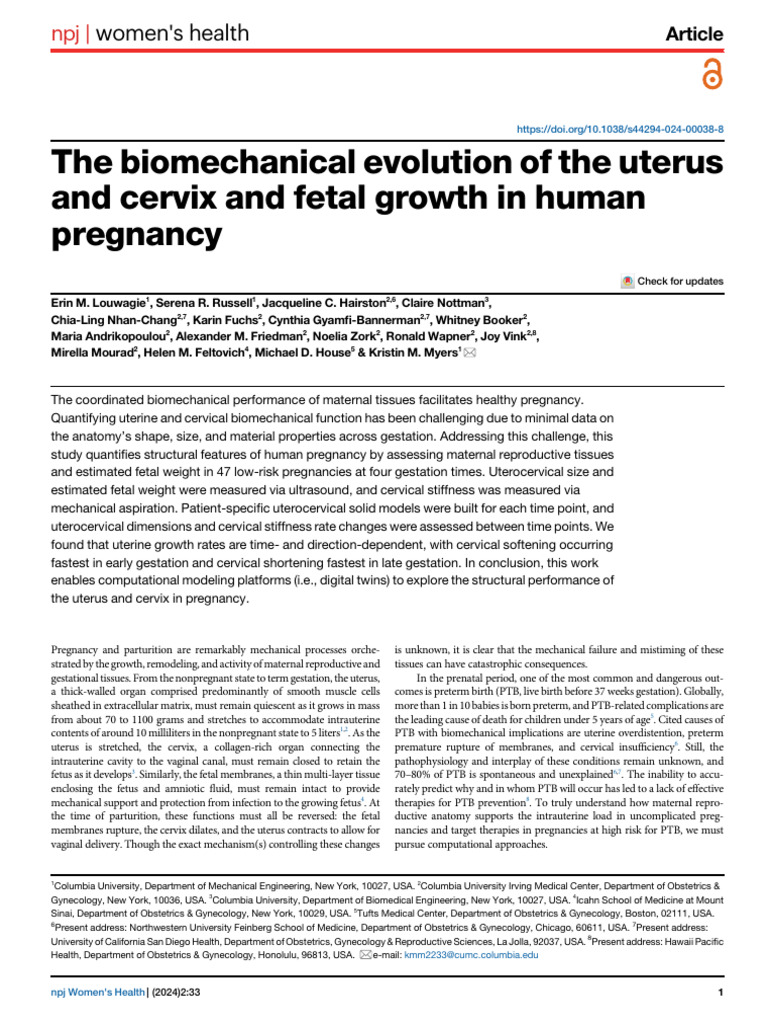 The Biomechanical Evolution of The Uterus and Cervix and Fetal Growth in Human Pregnancy | PDF ...
