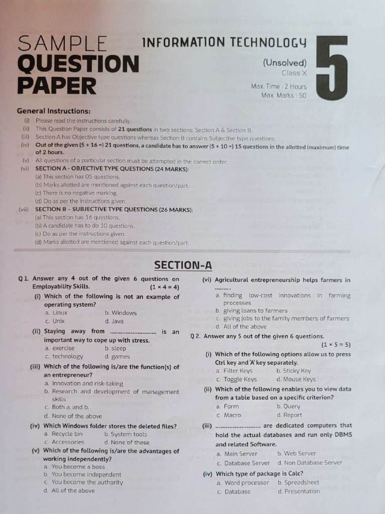 Class X HHW Sample Paper IT 1 | PDF