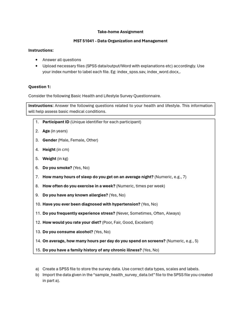 Data Management Assignment: Health Survey Analysis | PDF