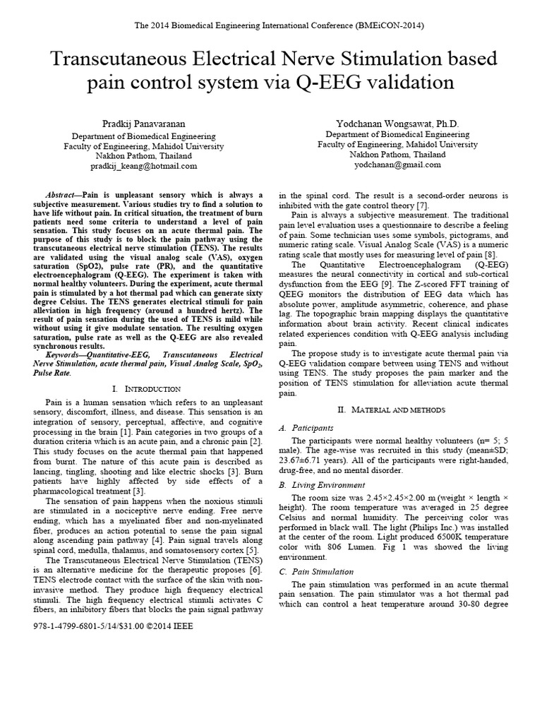 Transcutaneous Electrical Nerve Stimulation Based Pain Control System ...