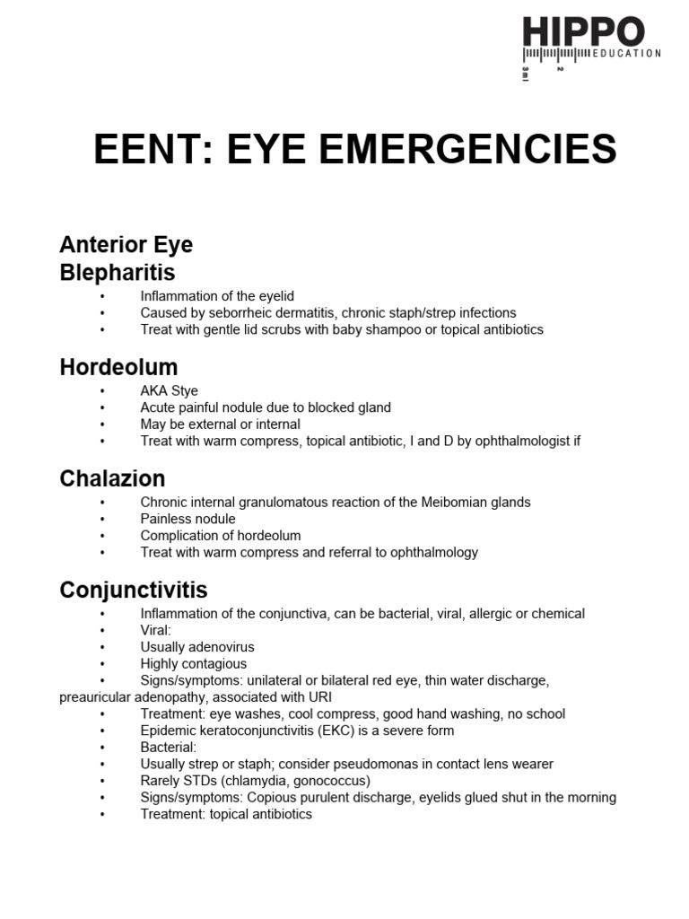 Hippo EM Foundations - Eyes, Ears, Nose & Throat Written Summary | PDF ...