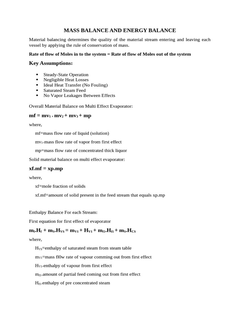 MASS BALANCE AND ENERGY BALANCEs | PDF