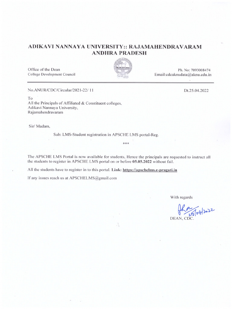 LMS Student Registration Circular | PDF