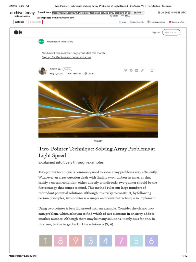 Two-Pointer Technique - Solving Array Problems at Light Speed - by Andre Ye - The Startup ...