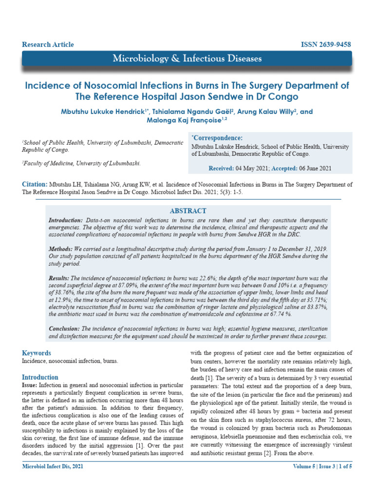 Incidence of Nosocomial Infections in Burns in The Surgery Department of The Reference Hospital ...