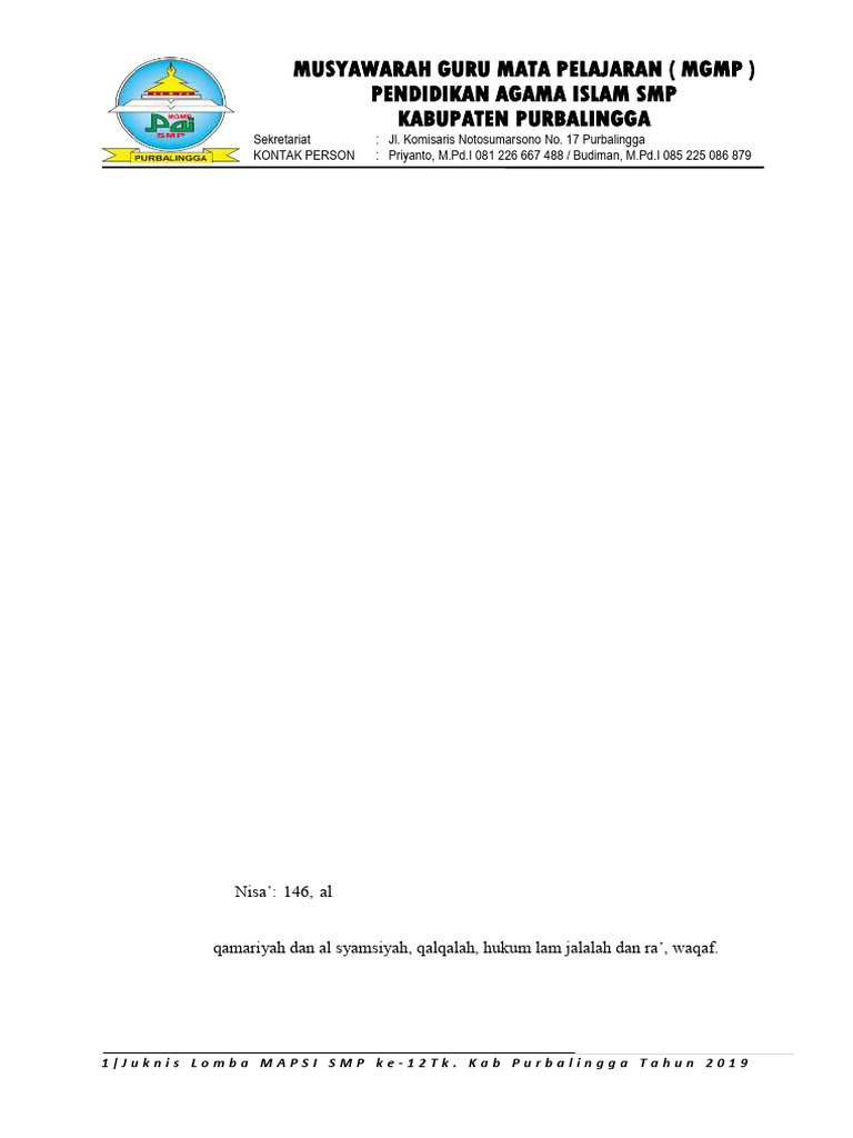 Juknis Lomba MAPSI SMP Purbalingga 2019 | PDF