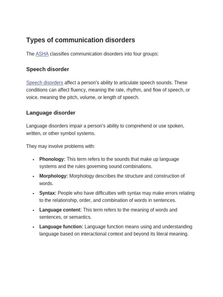 Types of Communication Disorders: Speech Disorder | PDF