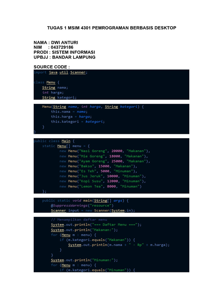 Tugas 1 Msim 4301 Pemrograman Berbasis Desktop | PDF
