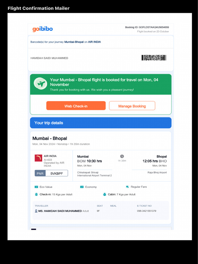 Flight Confirmation Mailer | PDF