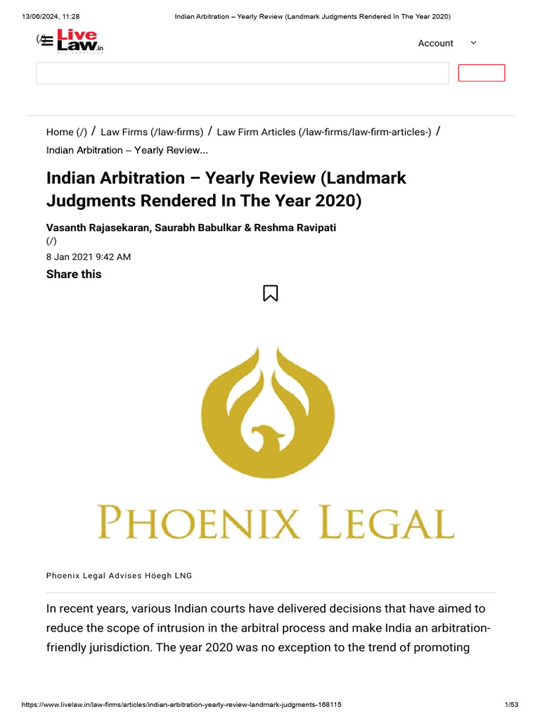 Indian Arbitration - Yearly Review (Landmark Judgments Rendered in The ...