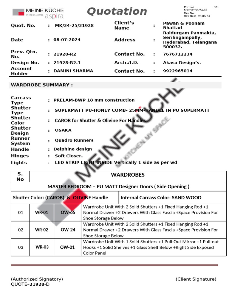 Final Wardrobe Quotation-21928-R2-9ft - @1.20 | PDF | Chest Of Drawers ...
