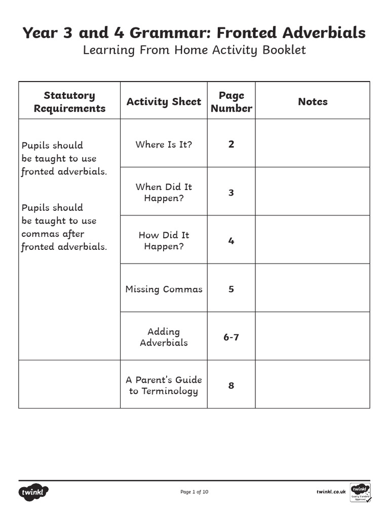 Adverbial Activity Booklet.203176136 | PDF | Adverb | Syntax