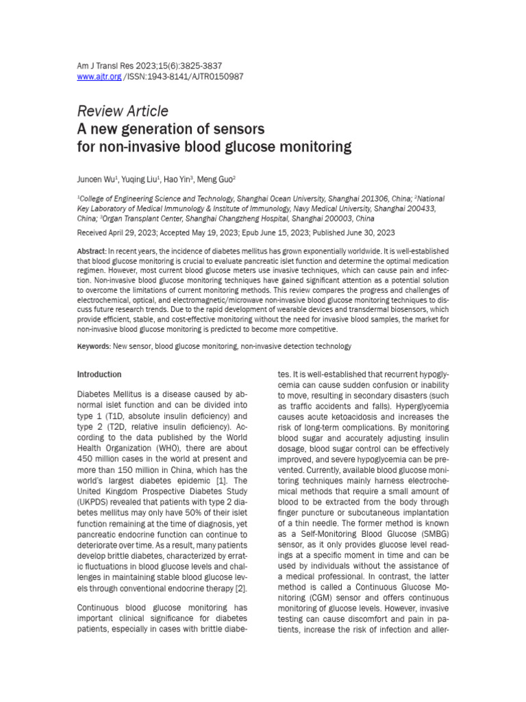 Non-Invasive Blood Glucose Sensors | PDF | Infrared | Biosensor