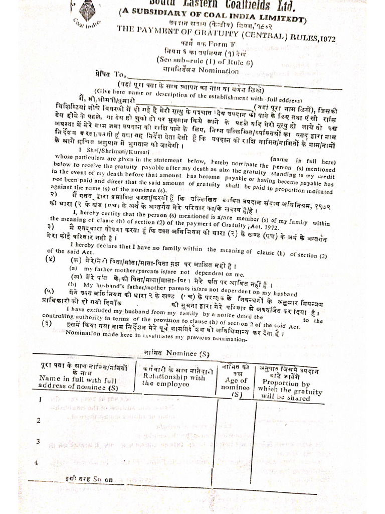 Gratuity Nomination Form | PDF