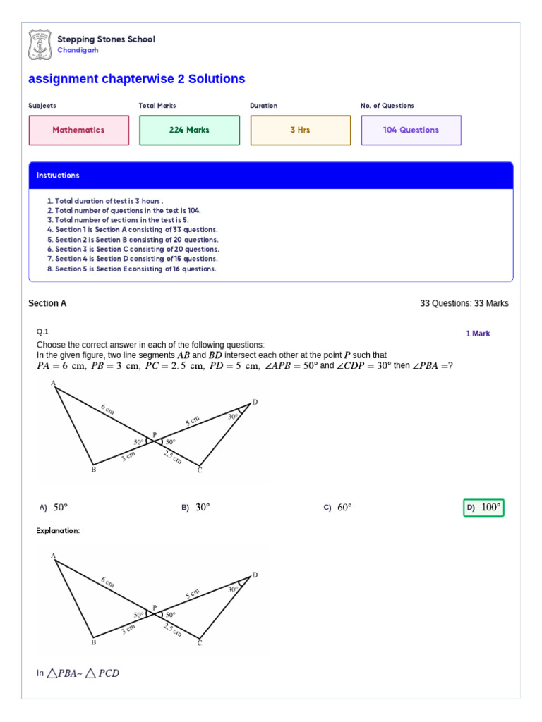 Simillar Triangles Assignment 24-25 Sol | PDF | Triangle | Shape