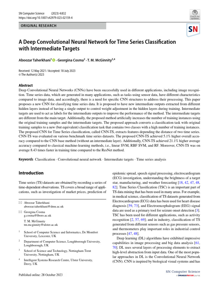 A Deep Convolutional Neural Network For Time Series Classification With Intermediate Targets ...