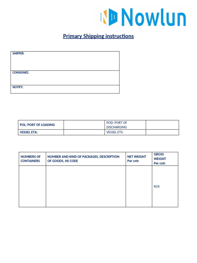 Primary Shipping Instructions: Shipper | PDF