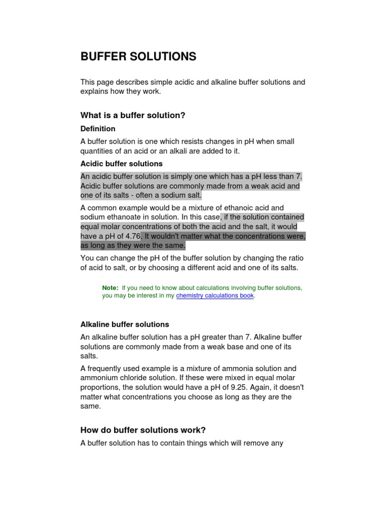 Buffer Solutions: What Is A Buffer Solution? | PDF | Cooking, Food ...