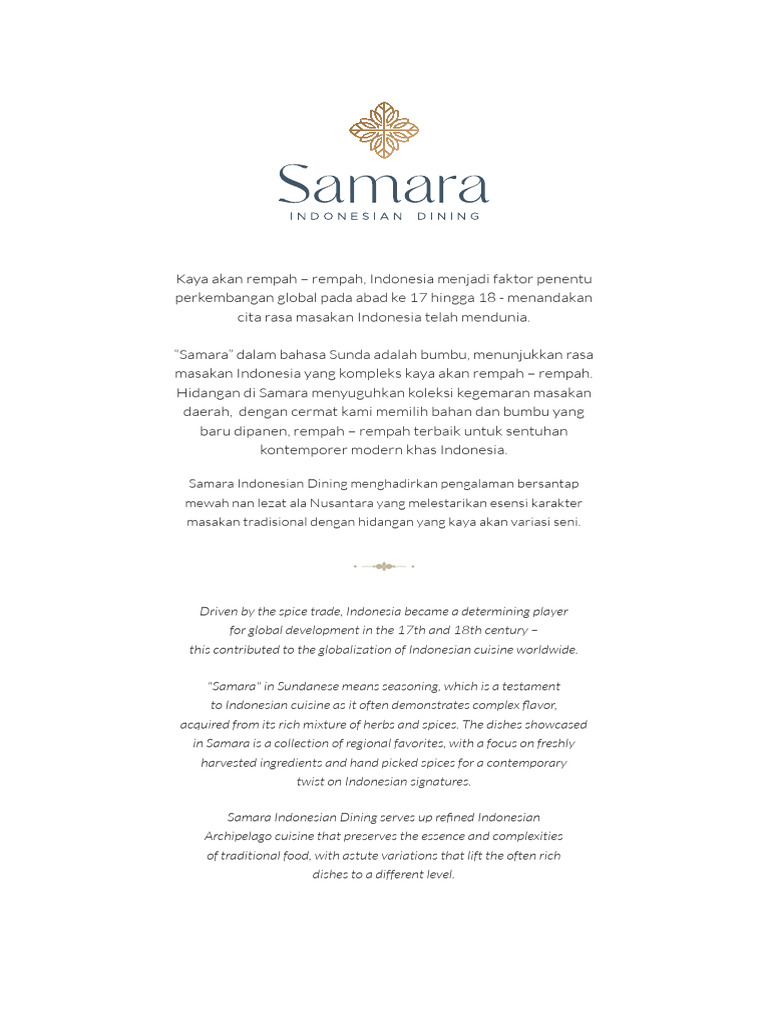 Samara Menu | PDF | Indonesian Cuisine | Cuisine