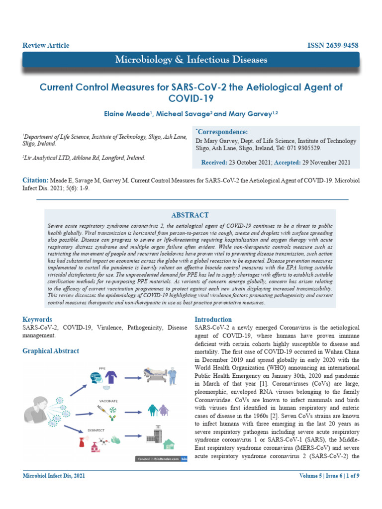 Current Control Measures For Sarscov2 The Aetiological Agent of Covid19 ...