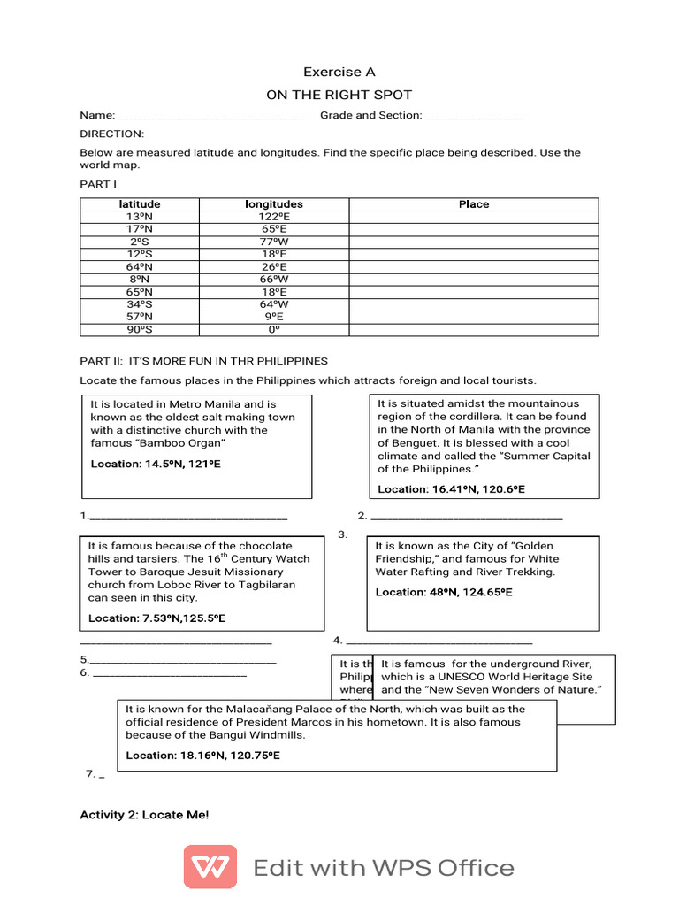 Exercise-A-latitude | PDF | Philippines | Earth Sciences