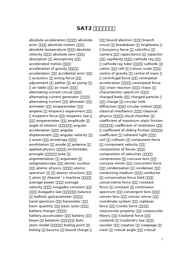SAT2物理词汇完整版 常见公式 | PDF
