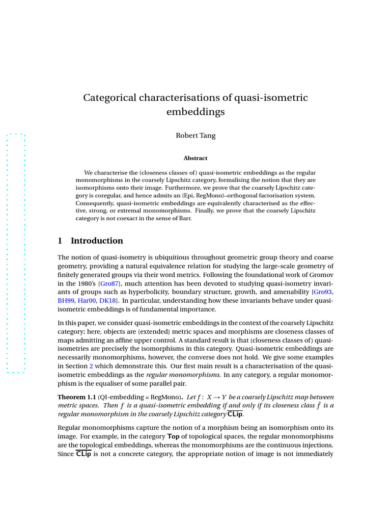 Categorical Characterisations of Quasi-Isometric Embeddings: Robert Tang | PDF | Mathematical ...