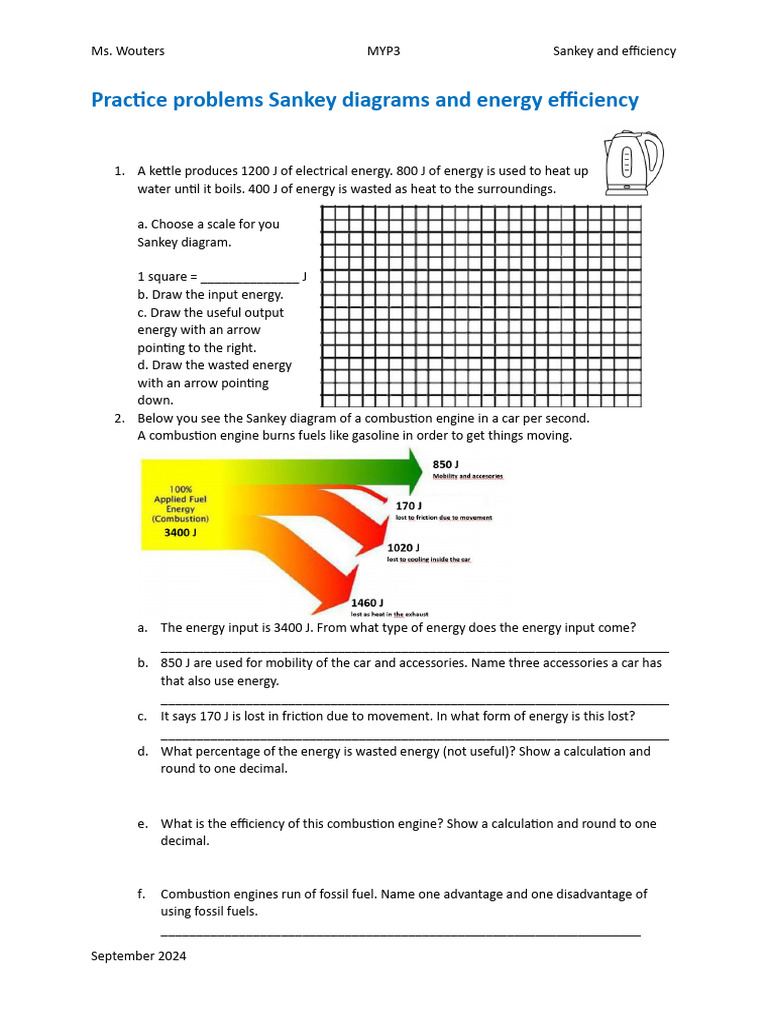 Practice Problems Sankey Diagrams and Energy Efficiency | PDF | Engines ...