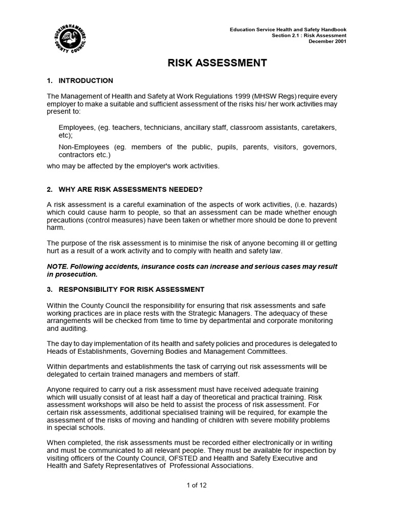 Risk Assessment | PDF | Occupational Safety And Health | Risk