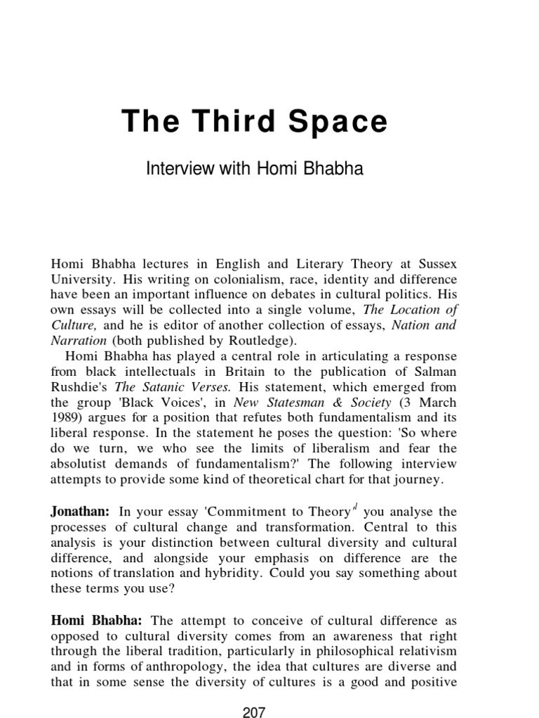 The Third Space An Interview With Homi Bhabha | PDF | Fundamentalism ...