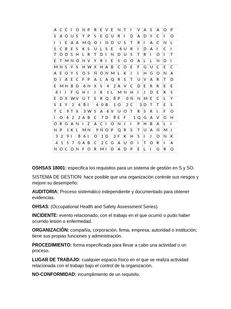 sopa de letras norma 18001 | PDF