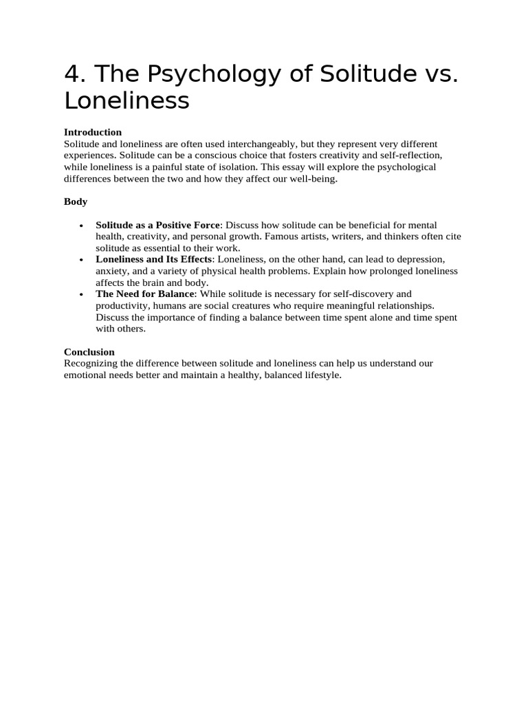 Solitude vs. Loneliness: A Psychological Insight | PDF