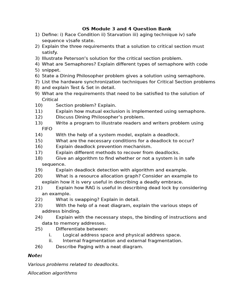 OS Module 3 and 4 Question Bank | PDF | Computers