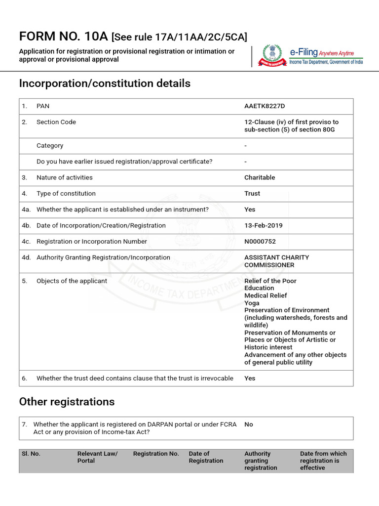 Form 10A - Filed Form | PDF | Charitable Organization | Private Law