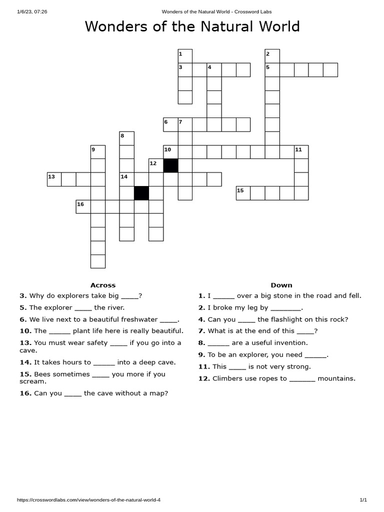 Wonders of The Natural World - Crossword Labs | PDF