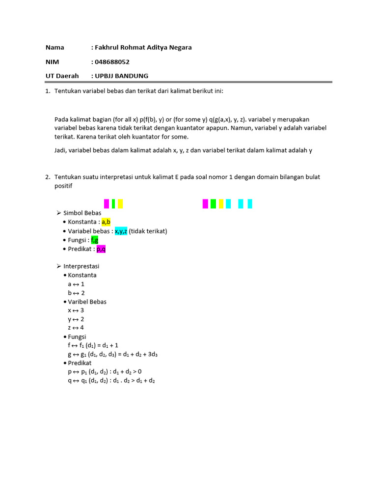 Variabel Bebas dan Terikat dalam Logika | PDF