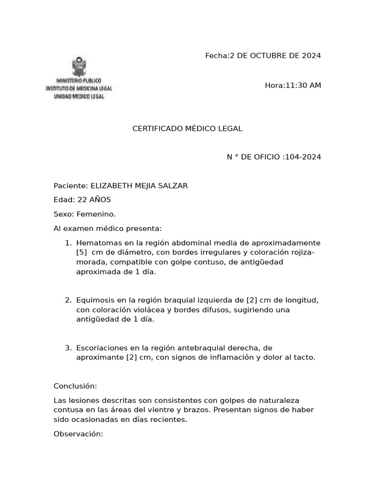 Certificado Médico Legista | PDF