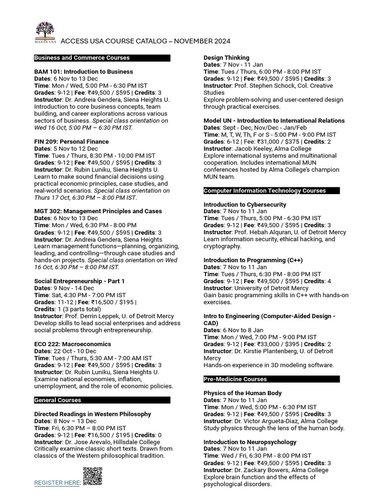 Access USA Course Catalog November 2024 | PDF | Economies | Liberal ...