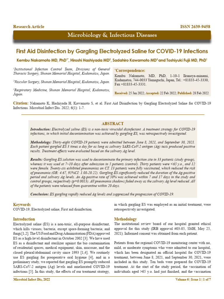 Gargling Electrolyzed Saline for COVID-19 | PDF | Pneumonia | Ct Scan