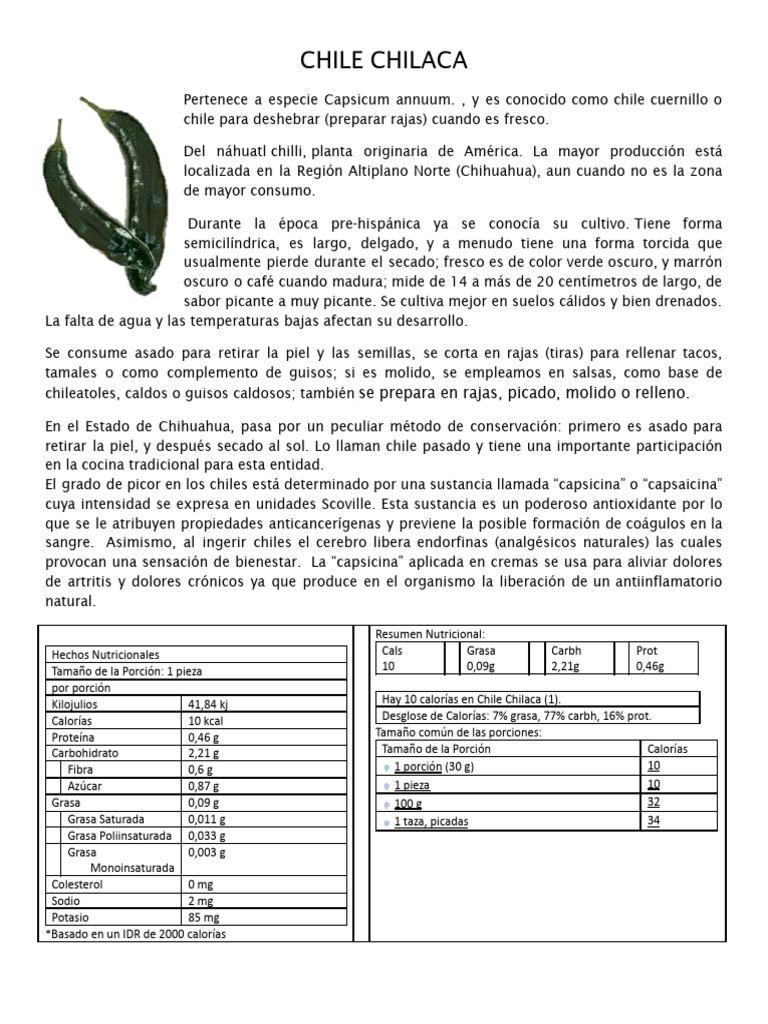 Chile Chilaca | PDF | Ají picante | Alimentos
