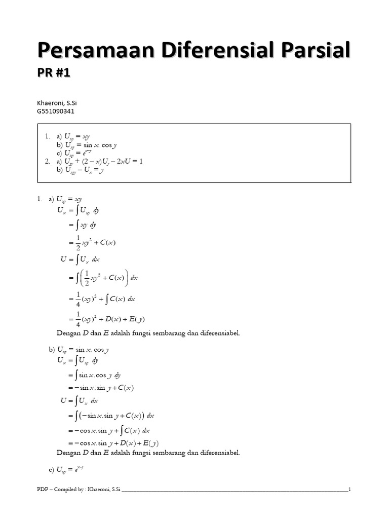 Soal Jawab Persamaan Diferensial Parsial-112520333 | PDF