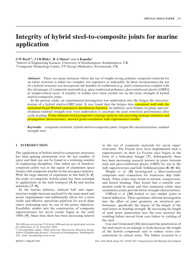 Boyd - 2004-Integrity of Hybrid Steel-To-Composite Joints For Marine ...