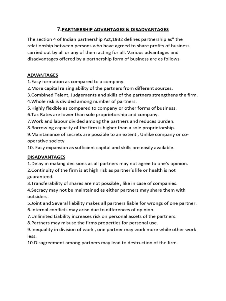 Partnership Advantage and Disadvantages 7 | PDF
