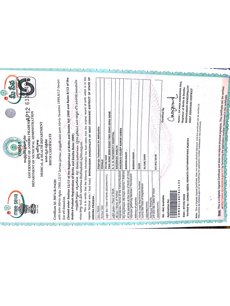 Birth Certificate Abhi | PDF