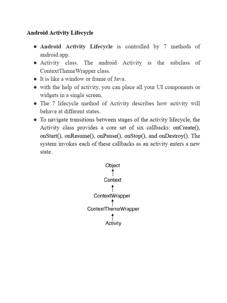Android Activity Lifecycle | PDF | Android (Operating System) | Mobile App Android Activity Lifecycle | PDF | Android (Operating System) | Mobile App